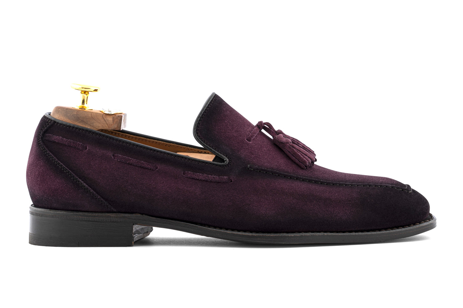 Moccasin with pom pom in hand-shaded suede – Harris Shoes 1913